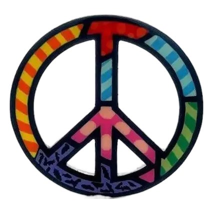 Romero Britto X OC Gold Pendant/Pin Peace Sign Enamel 18k White | Chairish