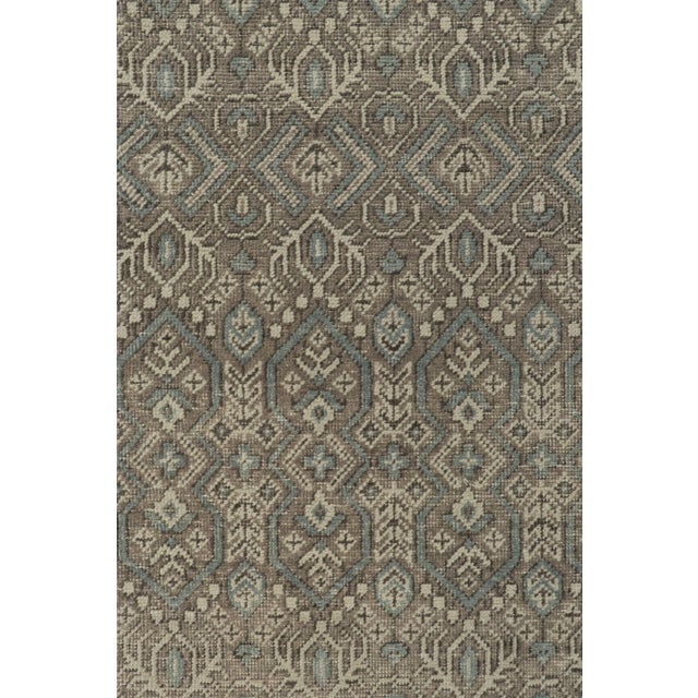 Rug & Kilim’s Distressed Tribal Style Rug in Gray and Blue Geometric ...