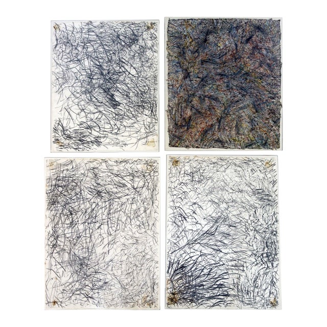 Contemporary Modern Lucite Framed Abstract Drawings James Alan Crawford