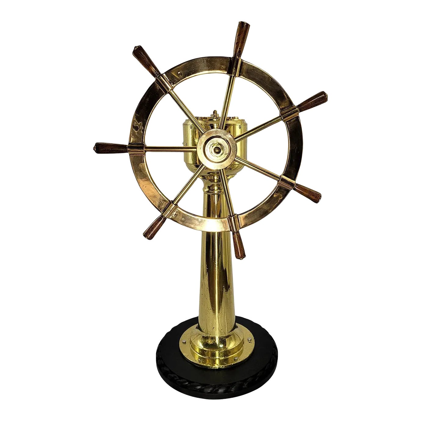Solid Brass Ships Wheel on Stand | Chairish