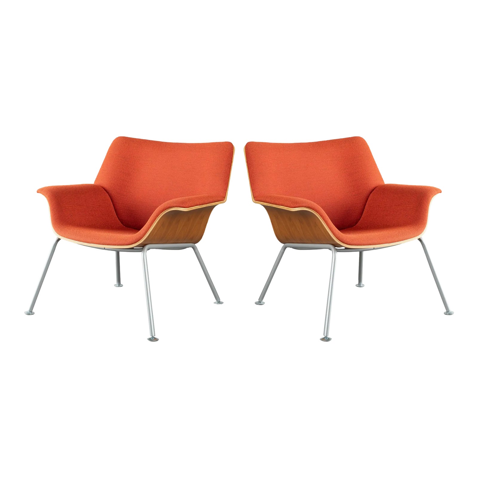 Herman Miller Swoop Plywood Lounge Chairs in Terra Cotta & Walnut by ...