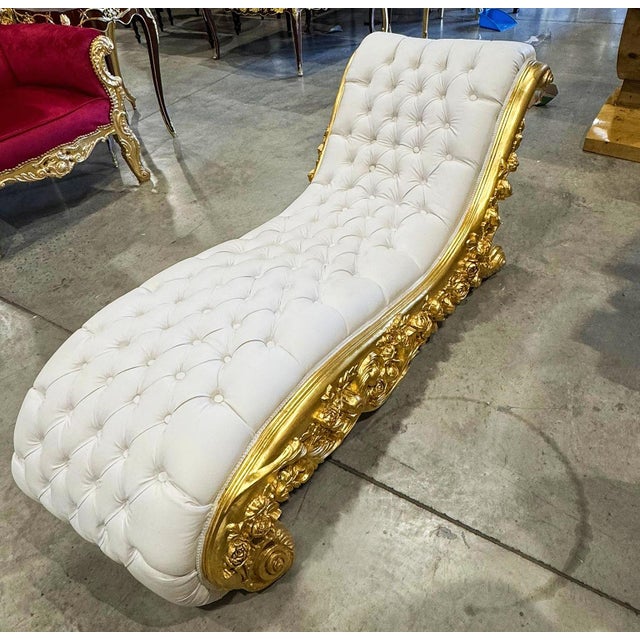 Chaise Lounge Leather White Rococo Style | Chairish