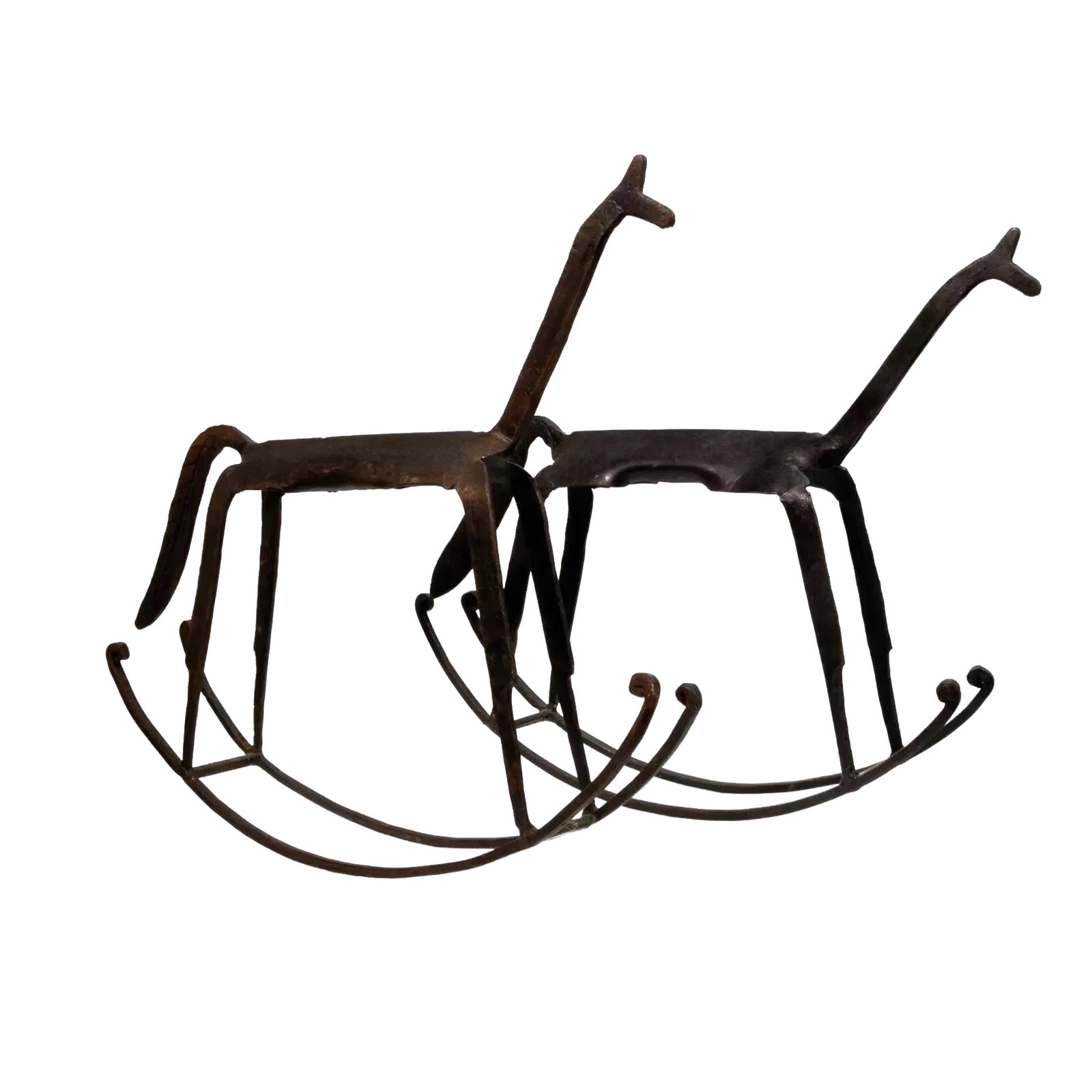 Handcrafted Forged Iron Vintage Rocking Horses Brutalist Style - A Pair ...