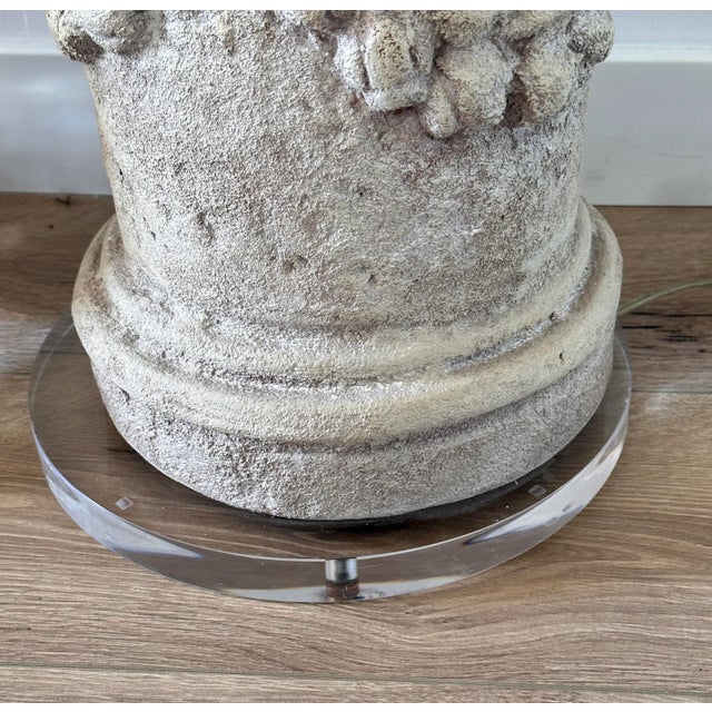 Stone Architectural Column Lamps With Lucite Base | Chairish