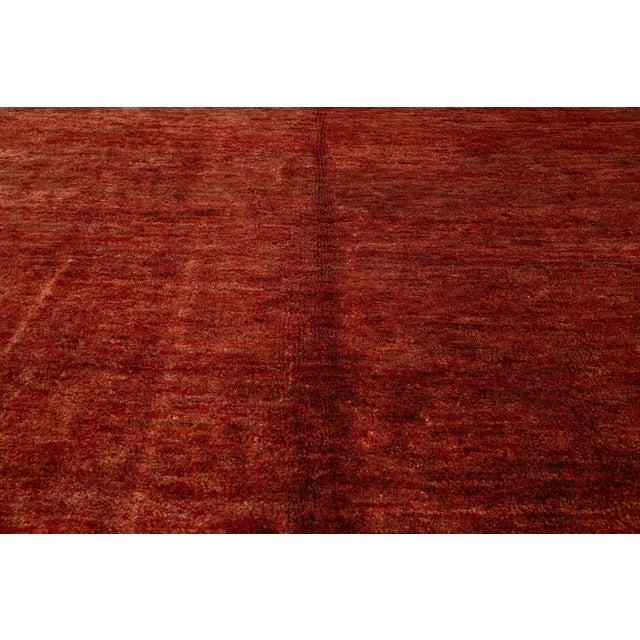Hand-Loom Modern Gabbeh Style Wool Rug With Solid Rust Color | Chairish