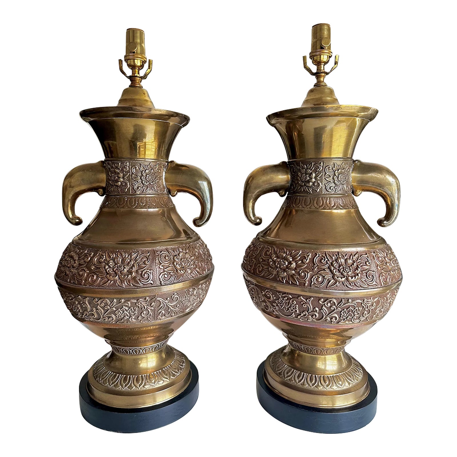 Pair of James Mont Asian Inspired Elephant Handles Brass Table Lamps ...