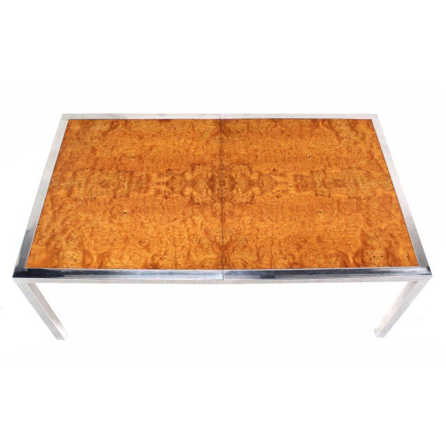 Mid-Century Modern Chrome Burl Wood Dining Conference Table With Two ...