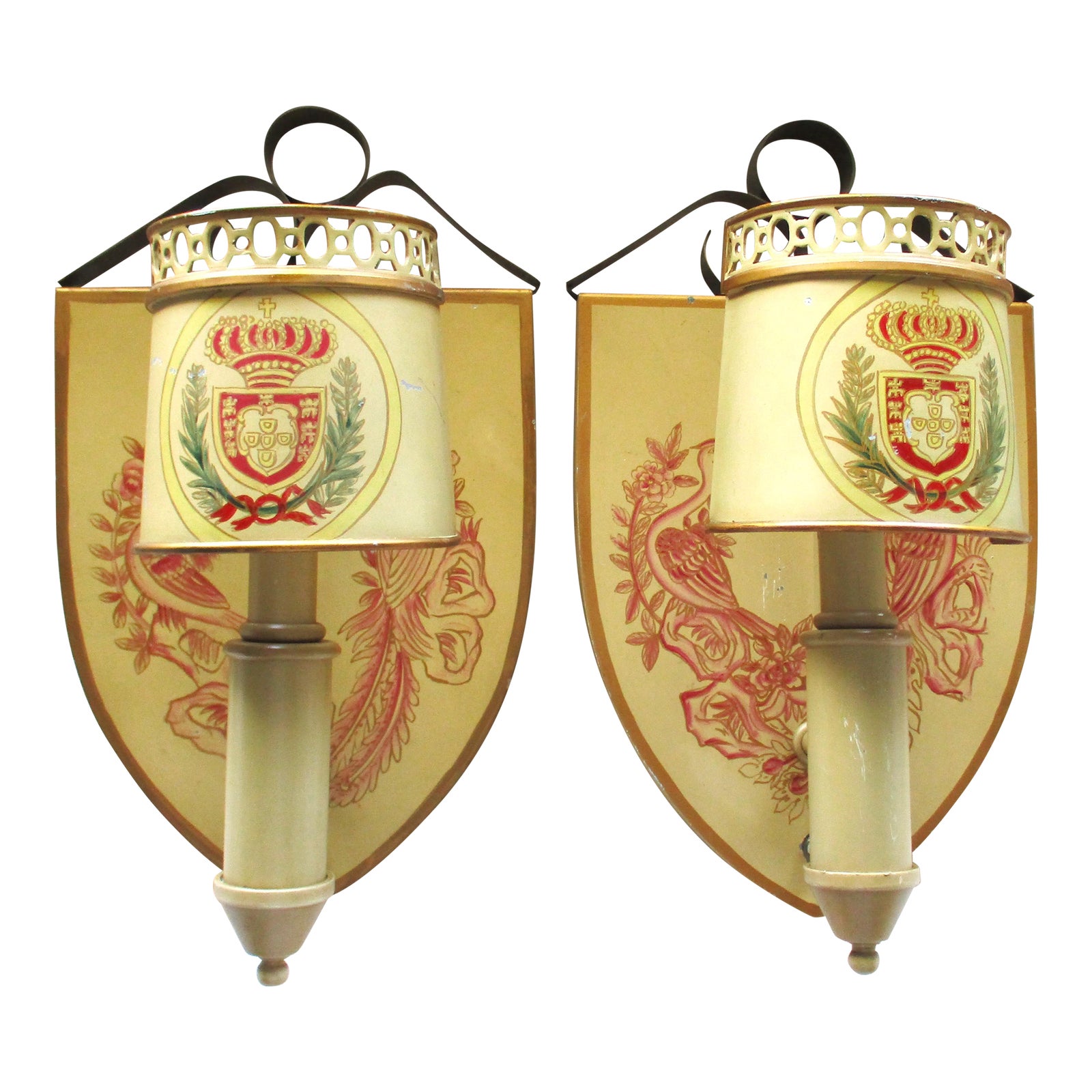 Vintage French Napoleon III Style Birds of Paradise & Royal Shield ...