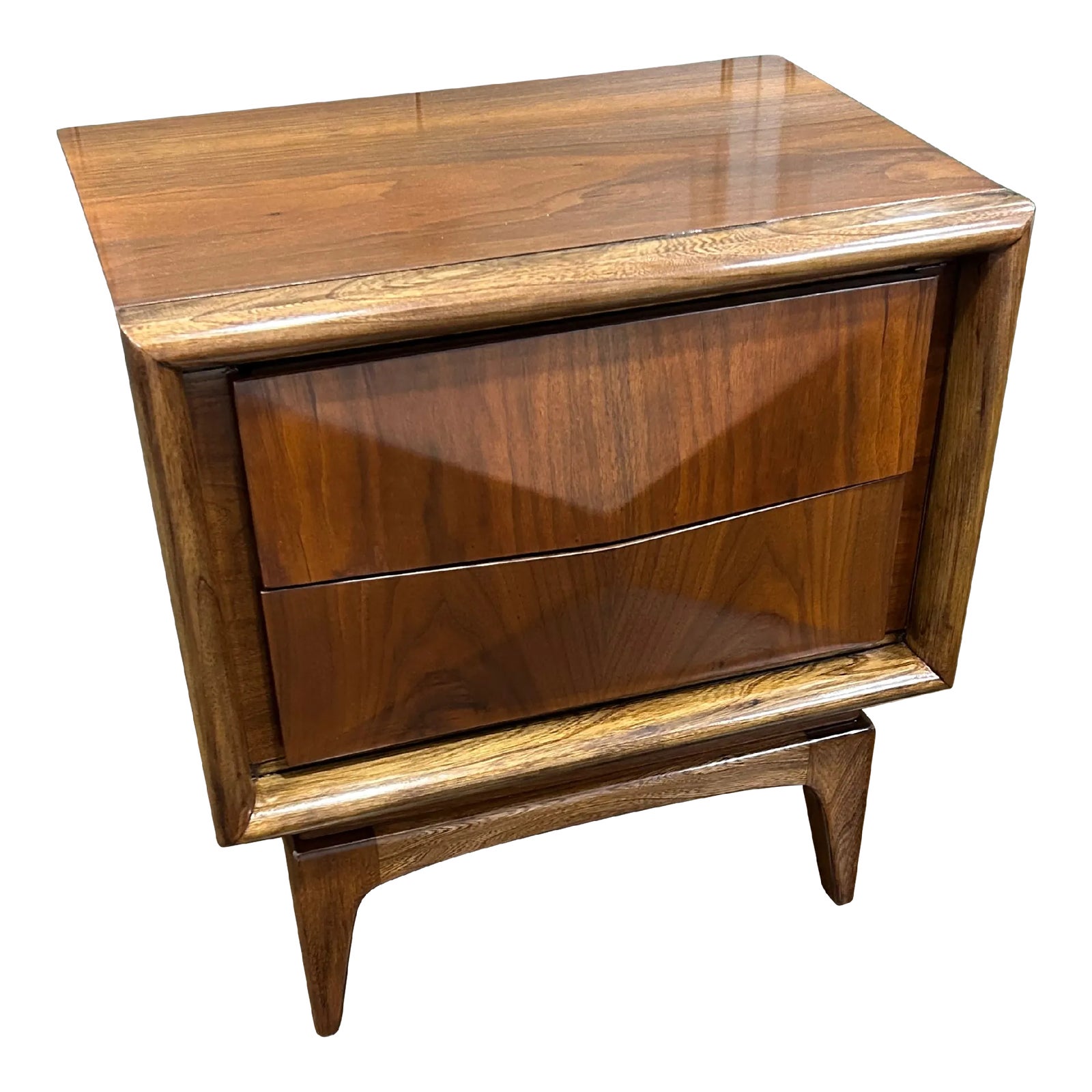 Single Mid Century Modern Diamond Faced Walnut Nightstand by United ...