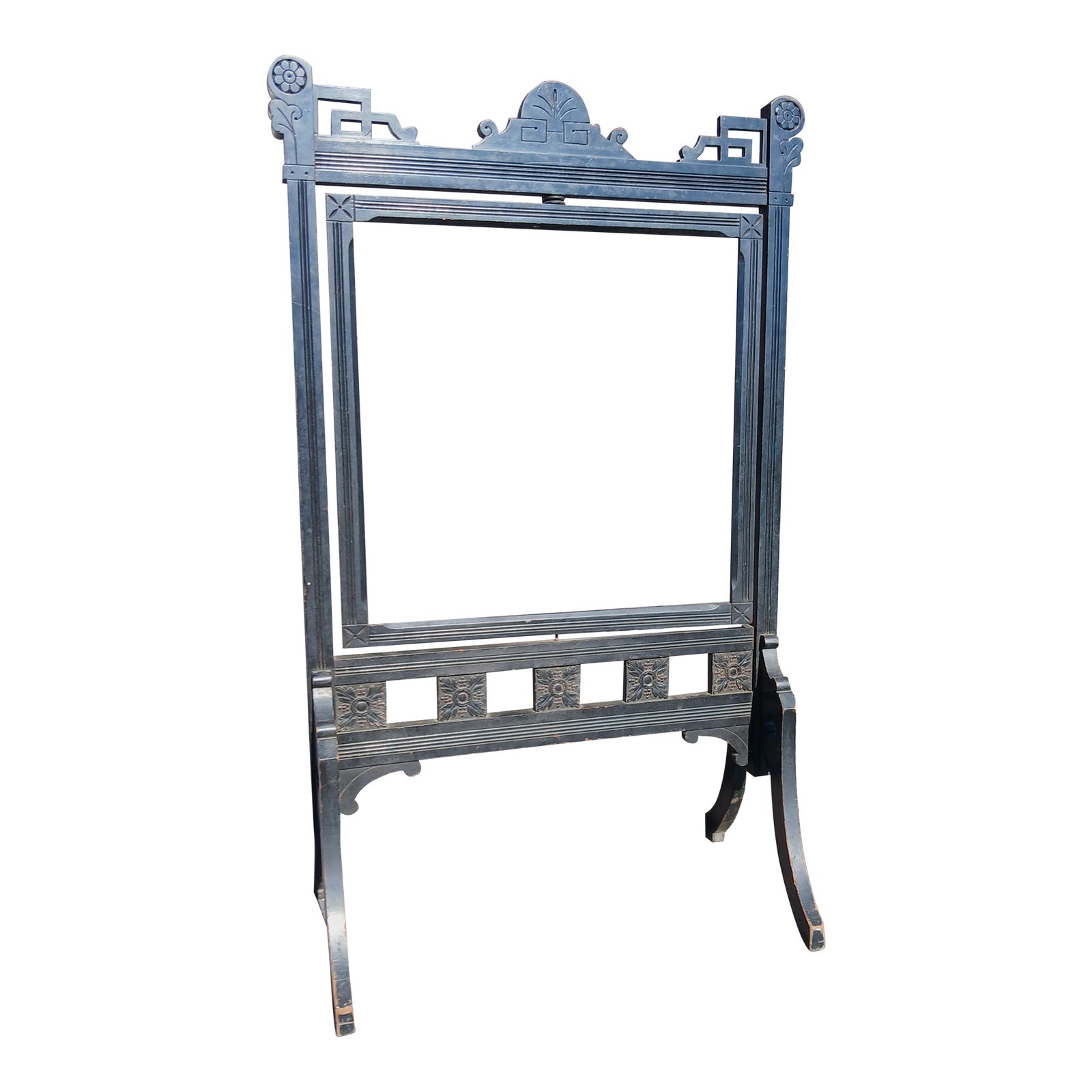 Antique Victorian Fireplace Screen Stand 1860s Original Black Lacquer ...