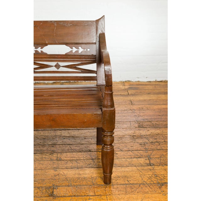 Dutch Colonial Bench with Carved Back, Scrolling Arms and Turned ...