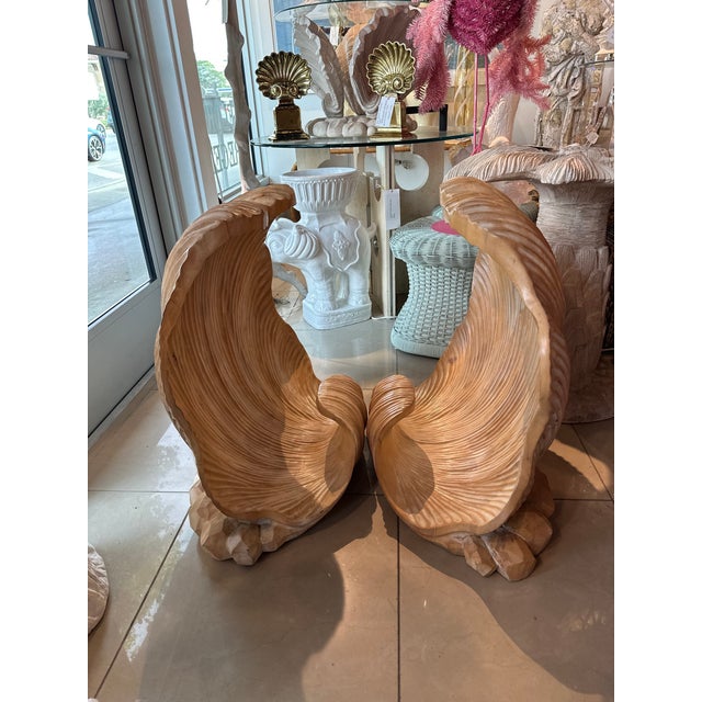 Vintage Pair Grotto Wood Carved Scalloped Clam Seashell Shell Dining ...