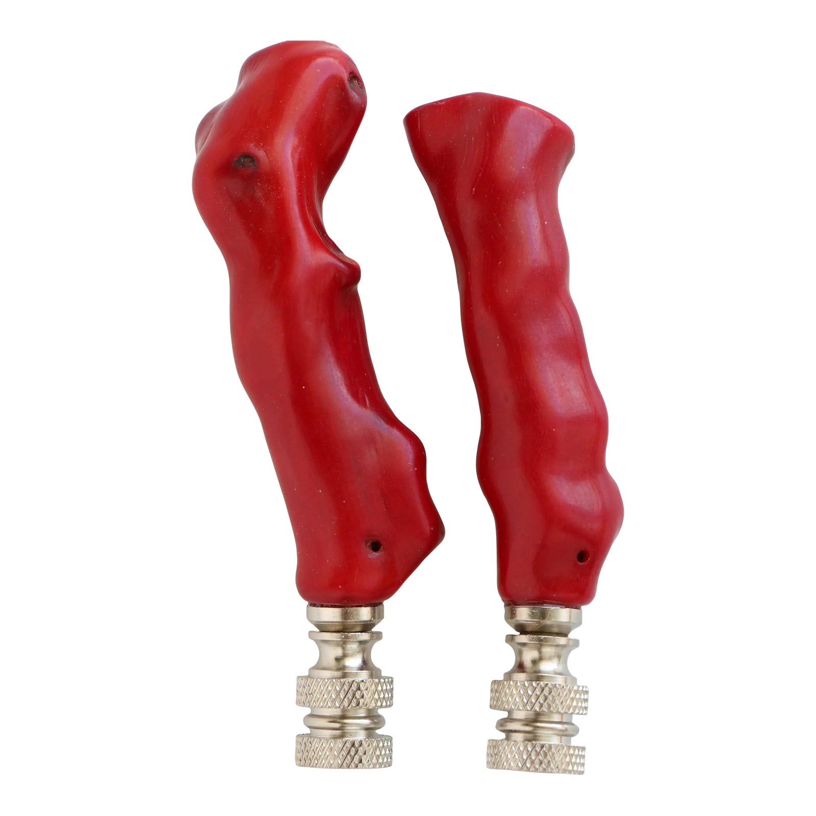 Red Coral Lamp Finials on Chrome Hardware - a Pair | Chairish