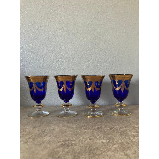 1940s Cristal T Murano Cobalt Blue 24k Gold Encrusted Wine or Cordial ...