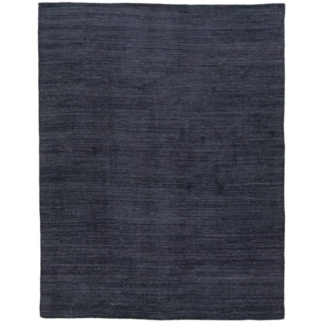Modern Gabbeh Style Handmade Charcoal Wool Rug With Solid Motif | Chairish