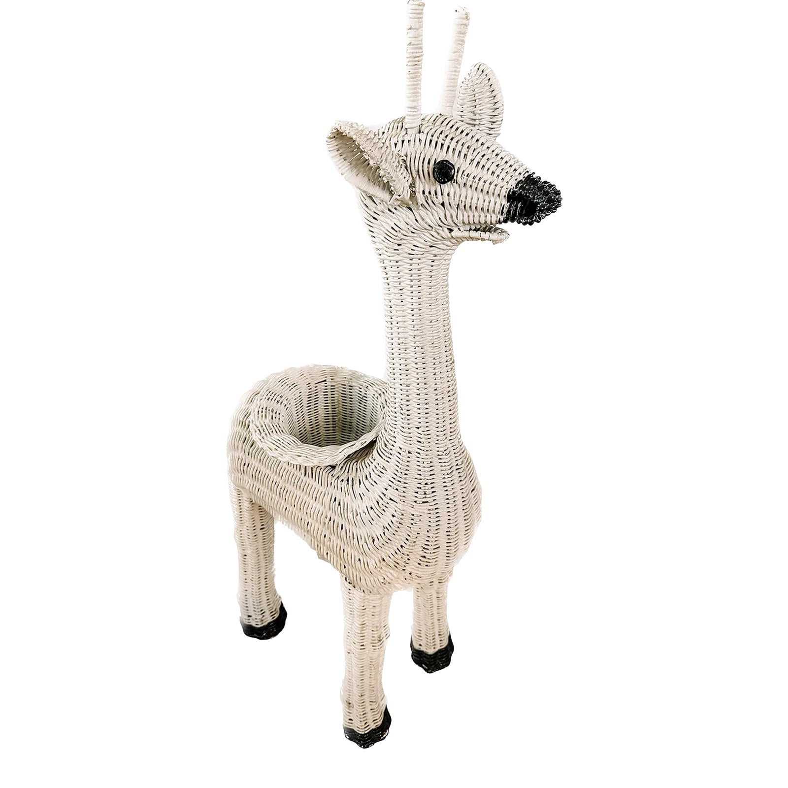 Vintage White Wicker Giraffe Animal Planter Stand | Chairish
