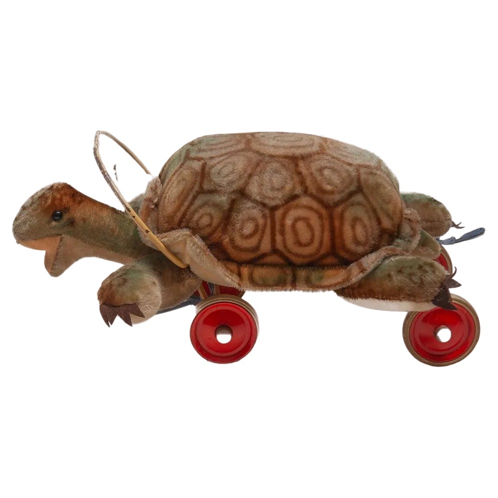 Large Plush Turtle Toy with Glass Button Eyes and Wheels from Steiff ...