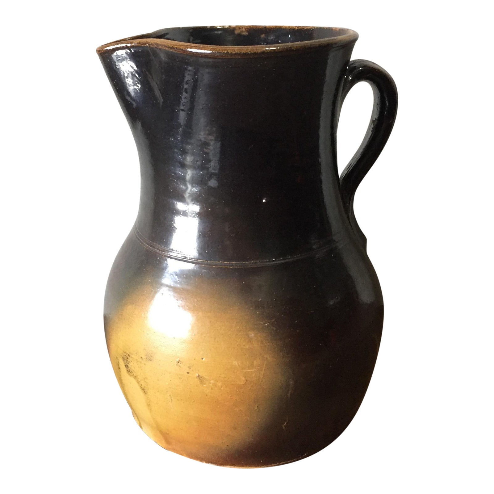 Large Antique Rustic Stoneware Ceramic Pitcher | Chairish