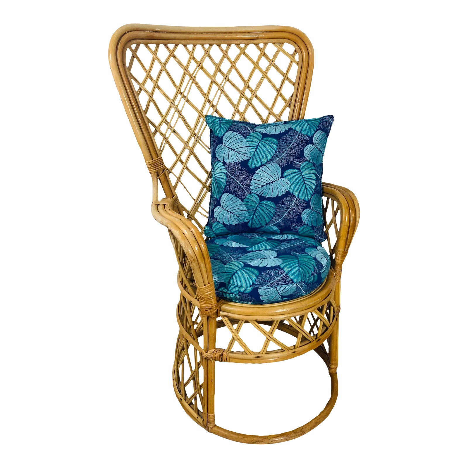 Vintage Rattan Fan Back Chair With Scalamandre Cushions | Chairish