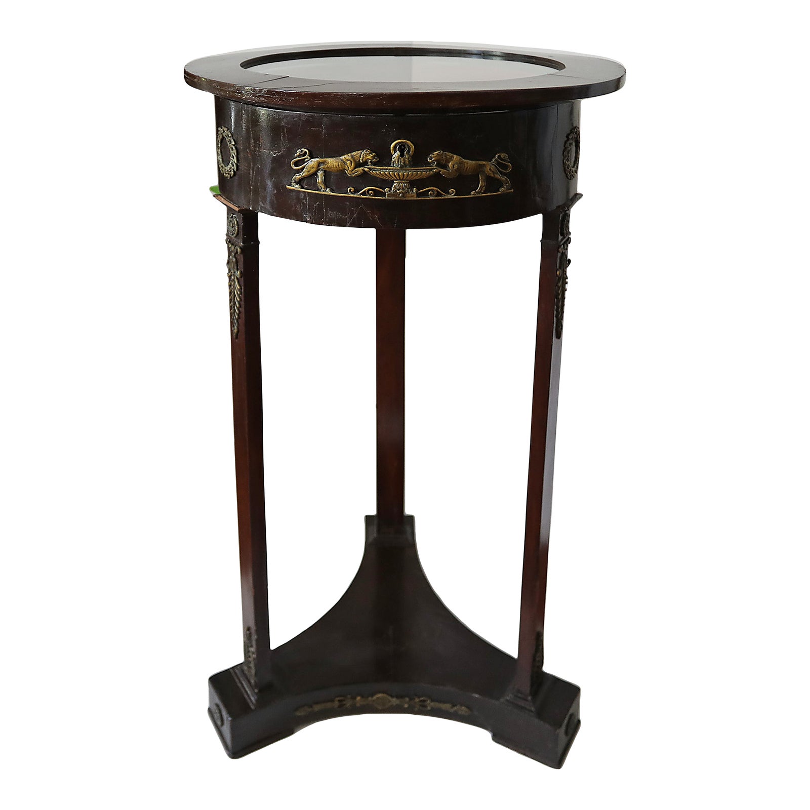 Mid 19th Century Antique Round Empire Pedestal Vitrine Table | Chairish