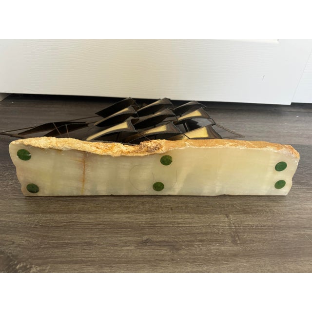Mid Century Modern Metal and Stone Boat Sculpture | Chairish