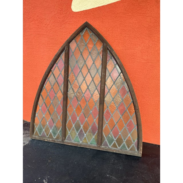 Antique Large Arched Stained Glass Window | Chairish
