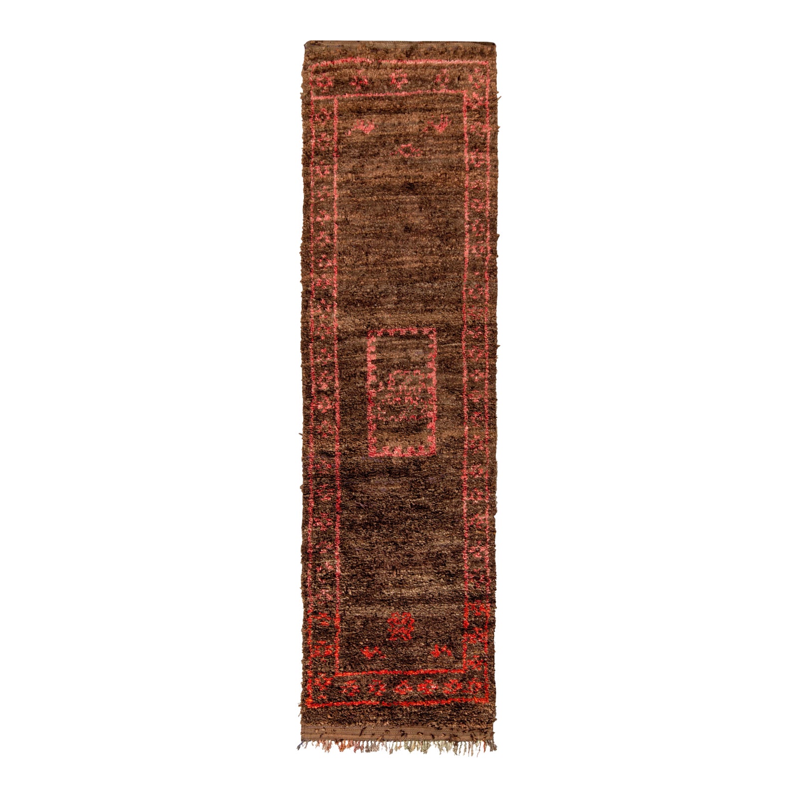 Hand-Knotted Vintage Moroccan Berber Runner, Brown and Pink Medallion ...