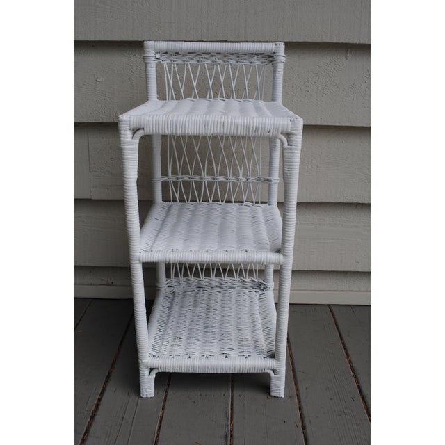 Mid 20th Century White Wicker 3 Tier Bookcase | Chairish