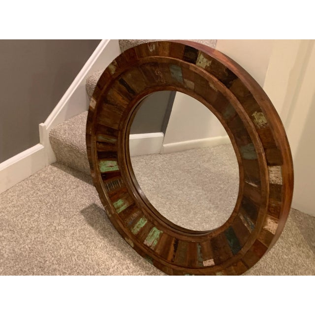 Rustic Reclaimed Wood Round Mirror | Chairish