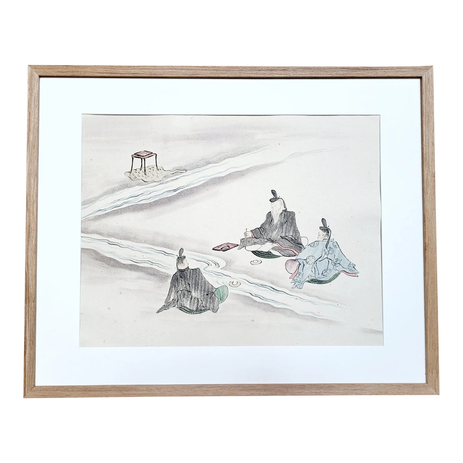 Antique Japanese Meiji Period Painting Depicting Renga Poetry - Framed ...