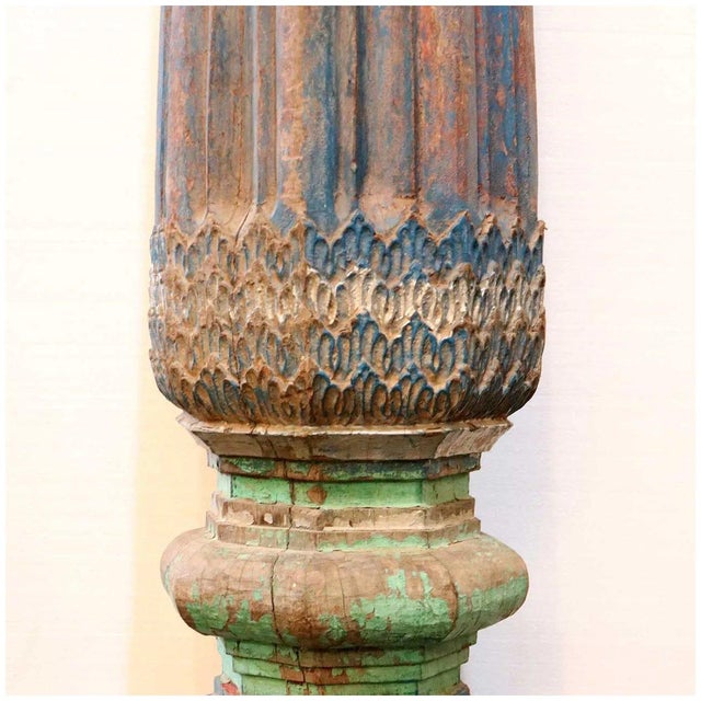 Indian Blue Painted Solid Teak Architectural Columns - a Pair | Chairish