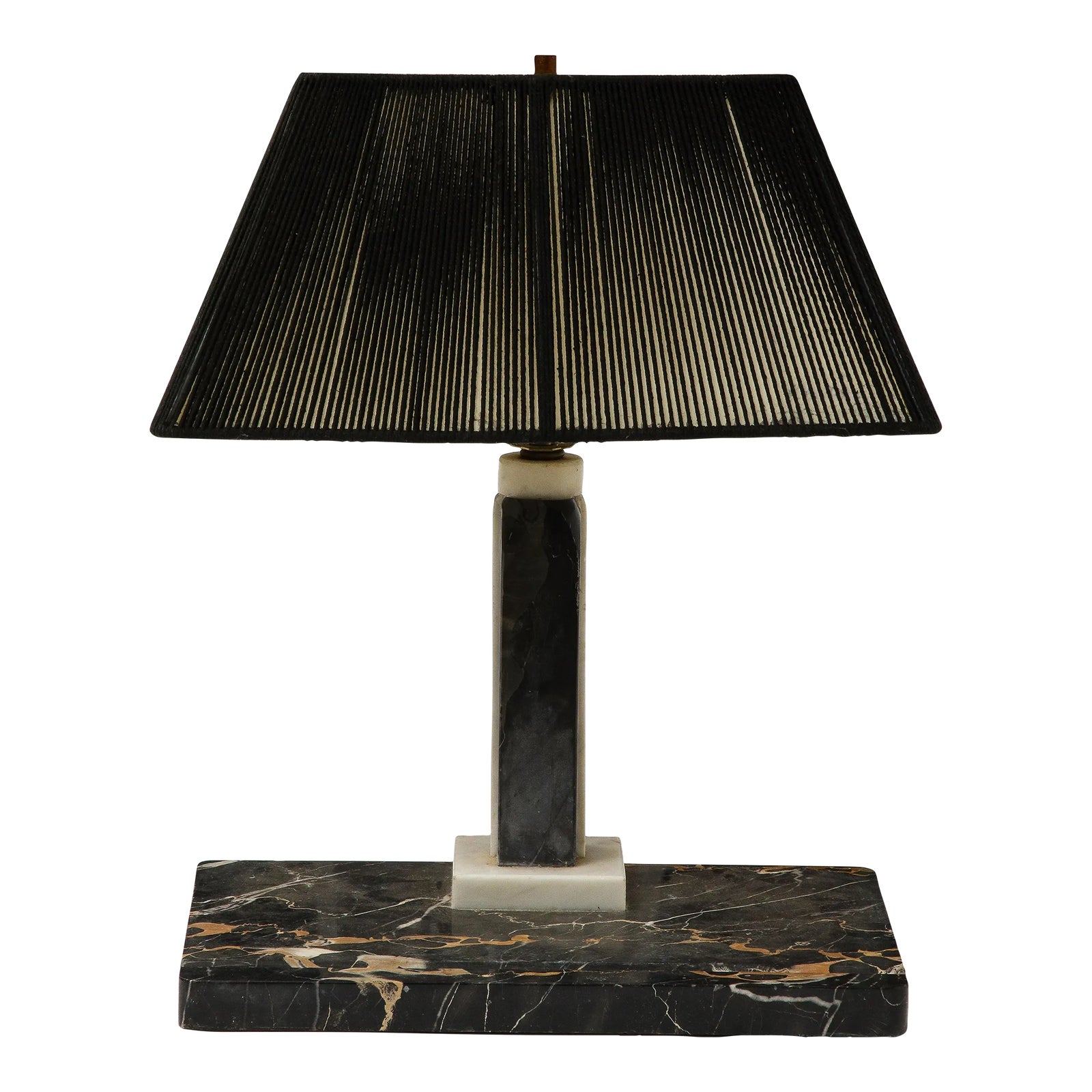 Black Marble Desk Lamp With Black String Shade | Chairish