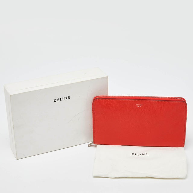 Celine Red Leather Zip Around Wallet | Chairish