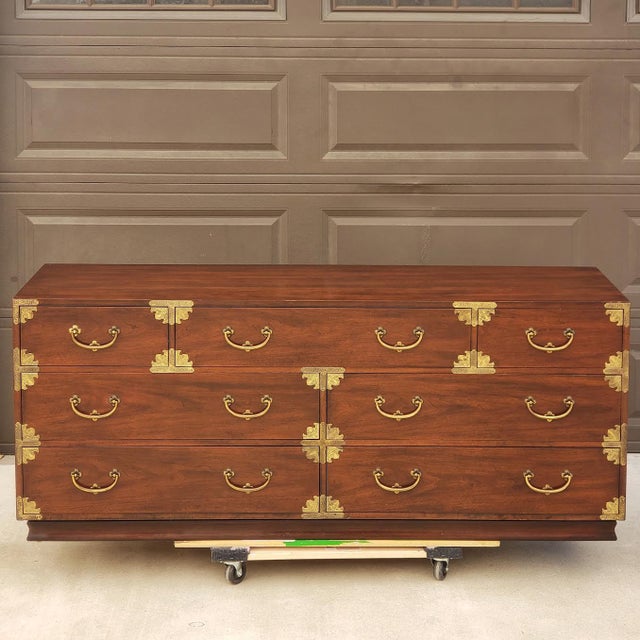 1970's Gypsy Walnut and Brass Vanity Dresser Chest by Henredon | Chairish