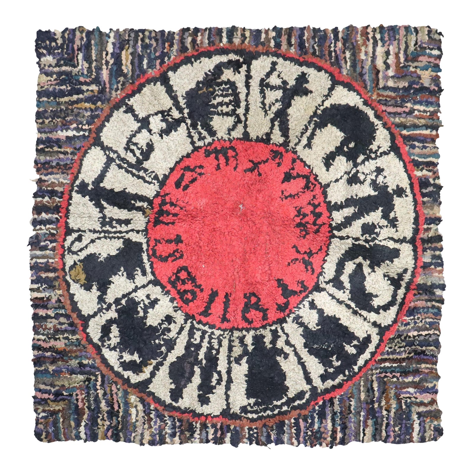 Vintage Zabihi Collection American Hooked Zodiac Horoscope Rug | Chairish
