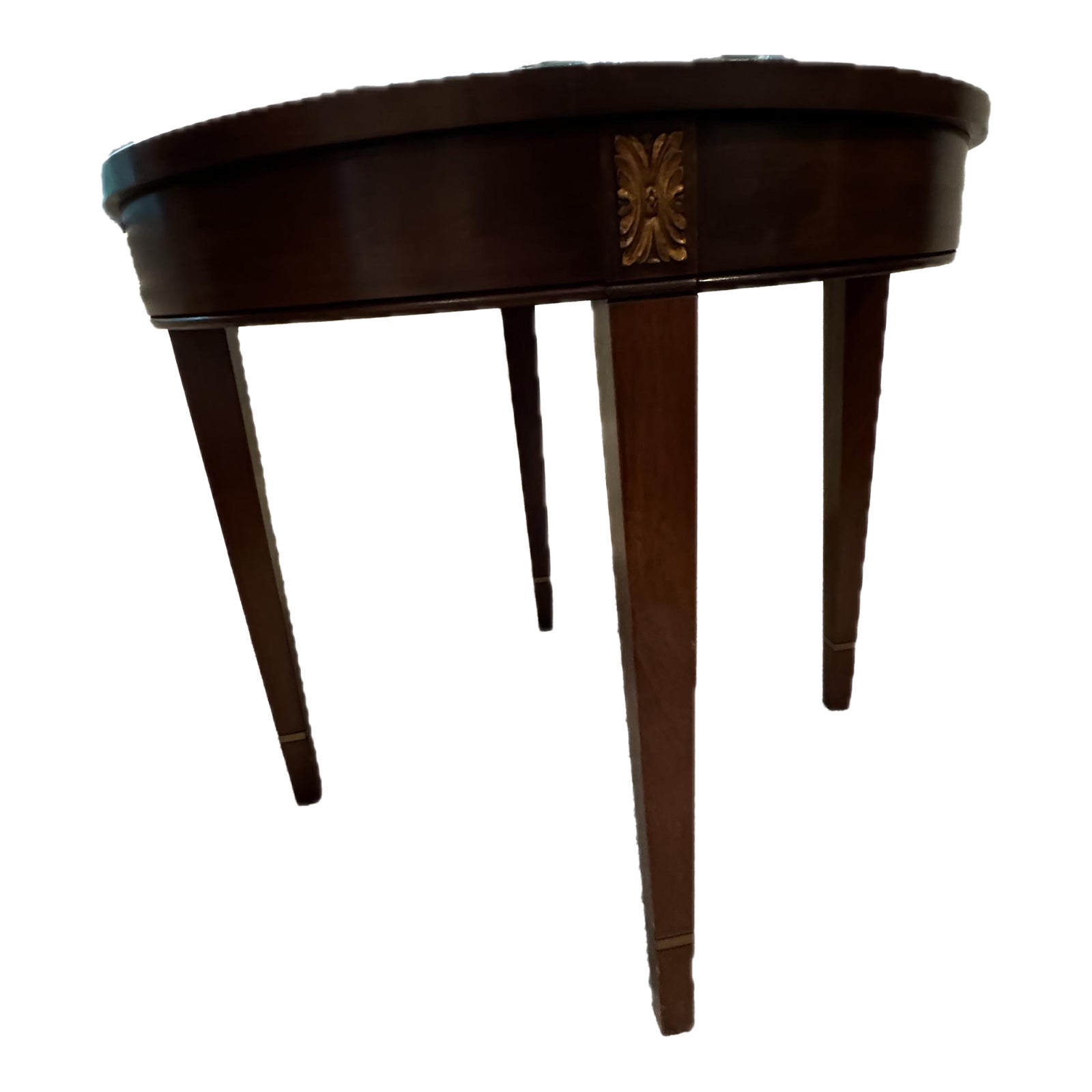 Brandt Furniture Mid-Century Round Mahogany and Leather Side Table ...