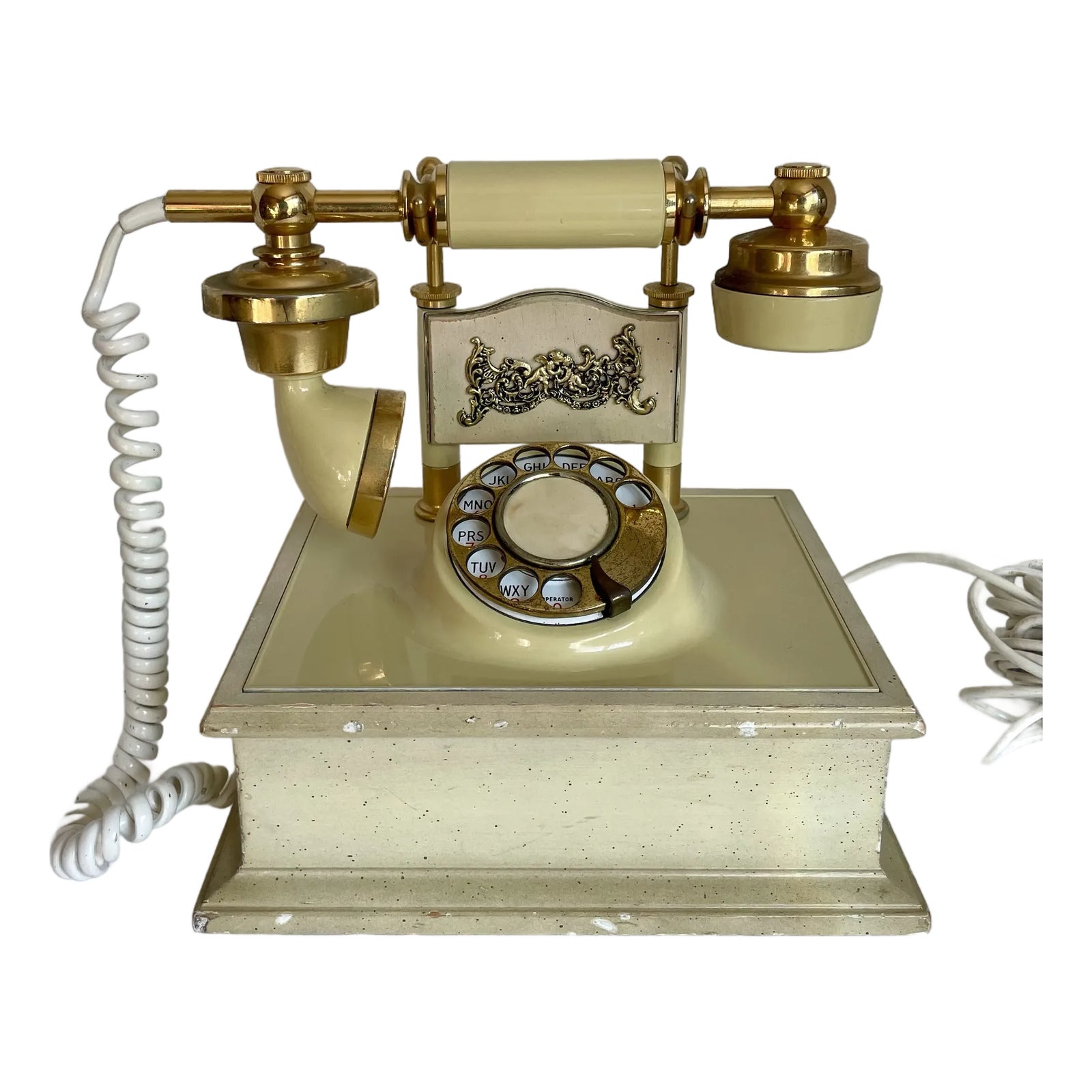 1970's Deco-Tel Rotary Cream Telephone With Gold Details | Chairish