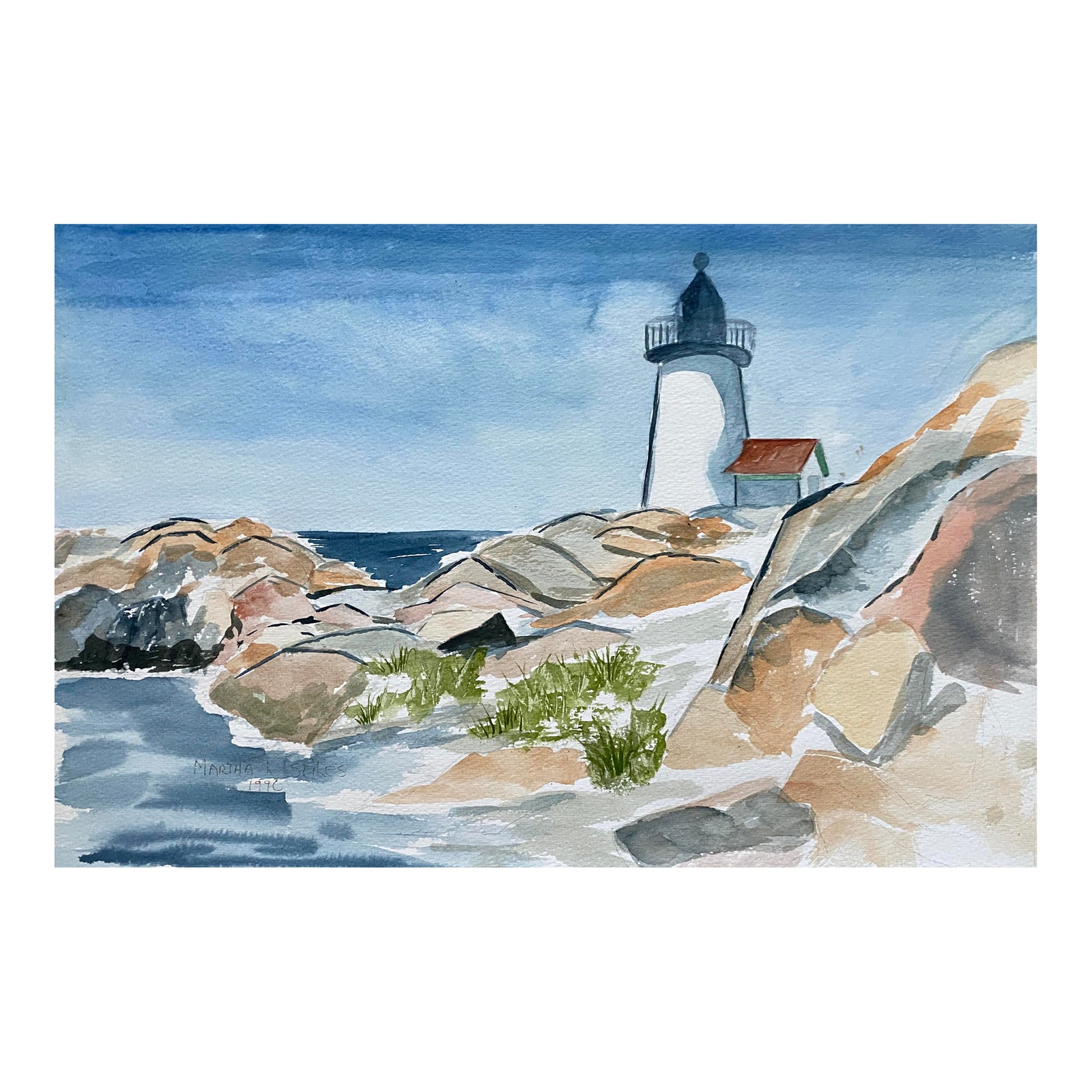 1980s Martha Stiles New England Lighthouse Painting | Chairish