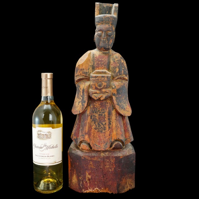 15th/16th Century Chinese Ming Lacquered Wood Figure | Chairish