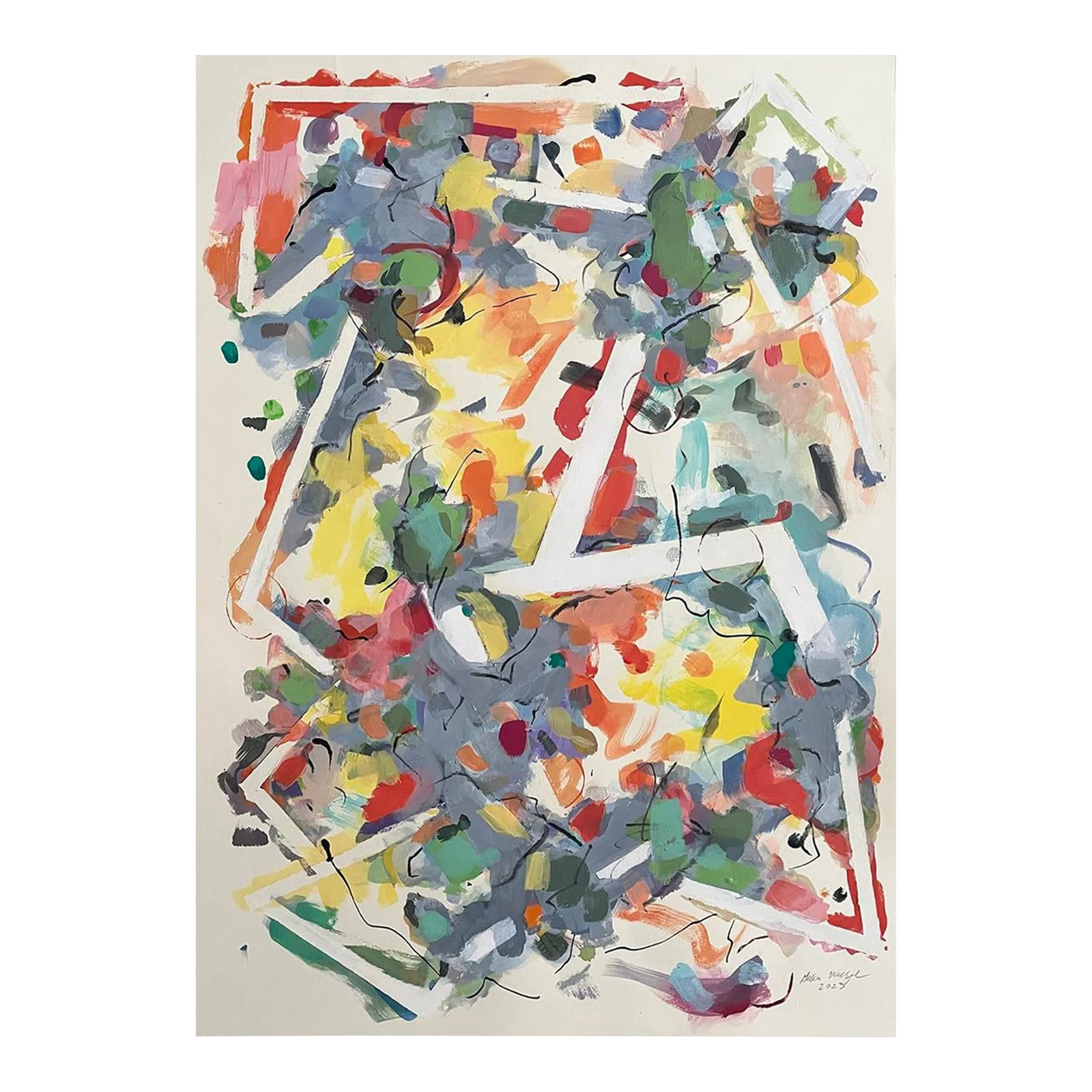 Contemporary Abstract Acrylic and Mixed Media on Paper Painting ...