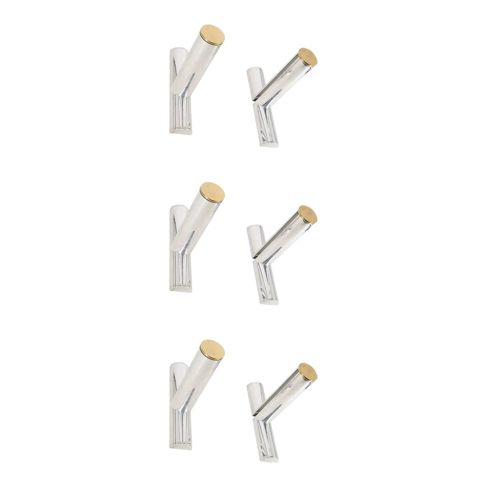 Set of 3 Wall Shelf Brackets in Polished Aluminum & Brass Attbuted to ...