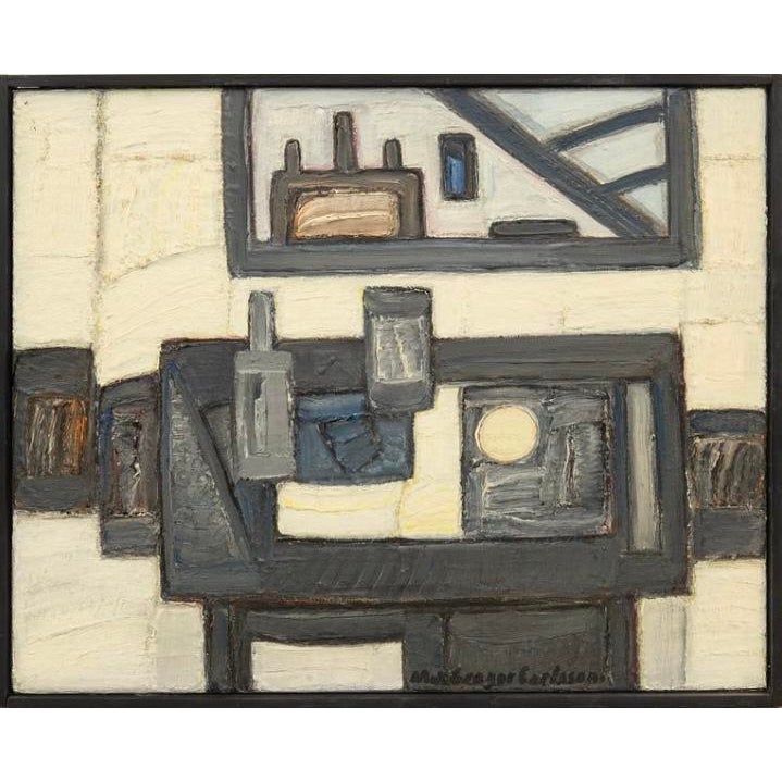 1970s Mid-Century / Brutalist Oil Painting by Max Gregor Carlsson, Framed | Chairish