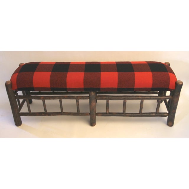 Genesee River 5' Hickory Bench Upholstered W/Black & Red Wool Buffalo ...