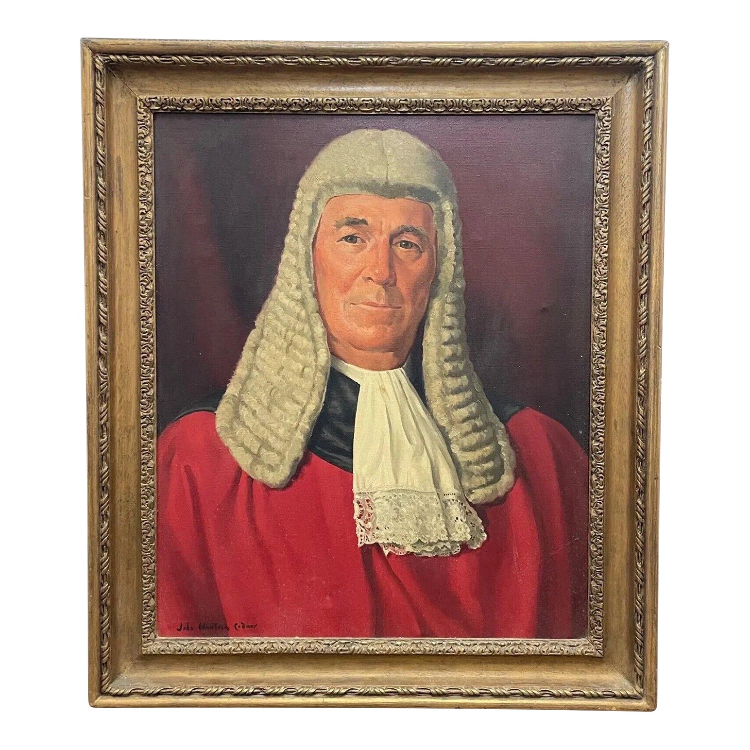 British Oil Painting Portrait Judge Paul Storr in Red Coat Court Dress Robes by John Whitlock ...