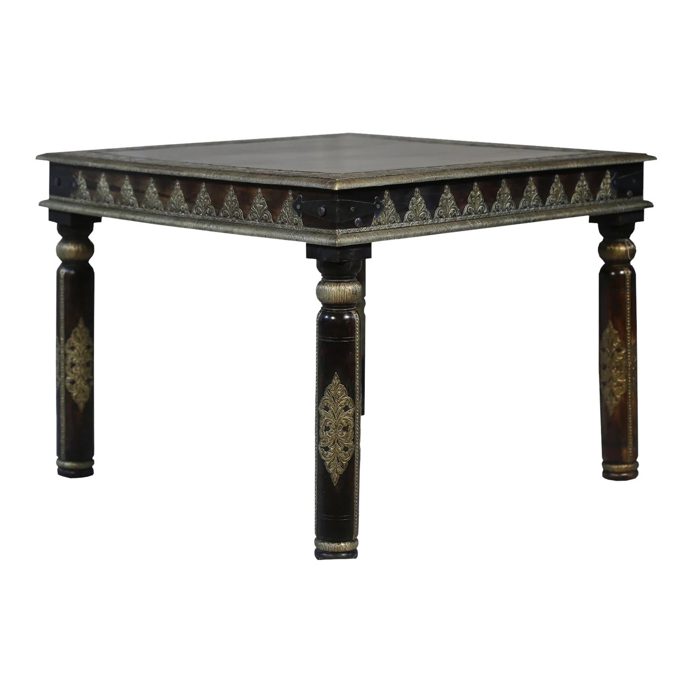Transitional Style Square Solid Wood Dining Table With Brass Accents ...