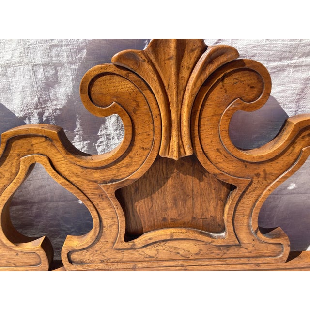 1960s Solid Walnut Full Size Headboard Sculpted European Crests and ...