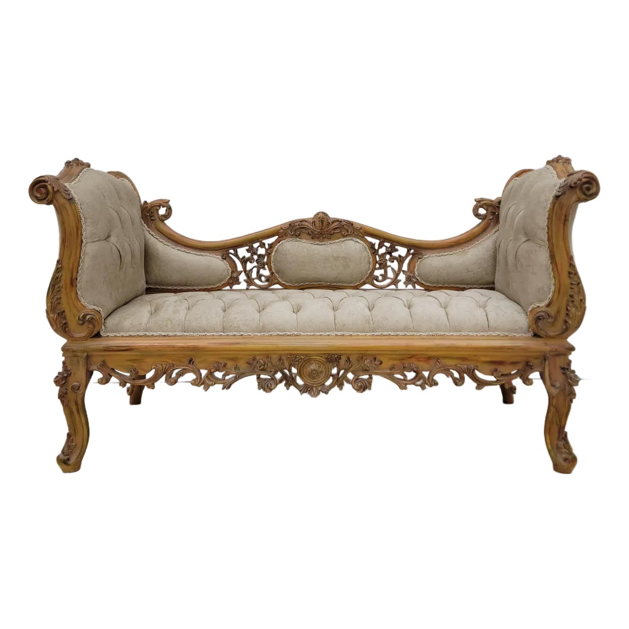 Mid 20th Century French Vintage Style Settee, Tufted Light Tan ...