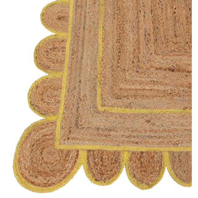 9'x12'Ft. Yellow Trim Jute Scallop Braided Hand Made Bohemian Rug ...