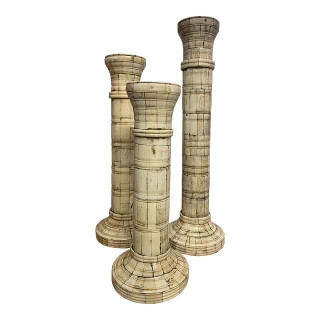 Set of 3 Vintage Sarreid Graduated Tessellated Bone Candle Holders ...