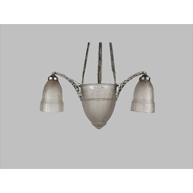 Muller Freres Art Deco Chandelier, Glass and Bronze Fixture Vintage ...